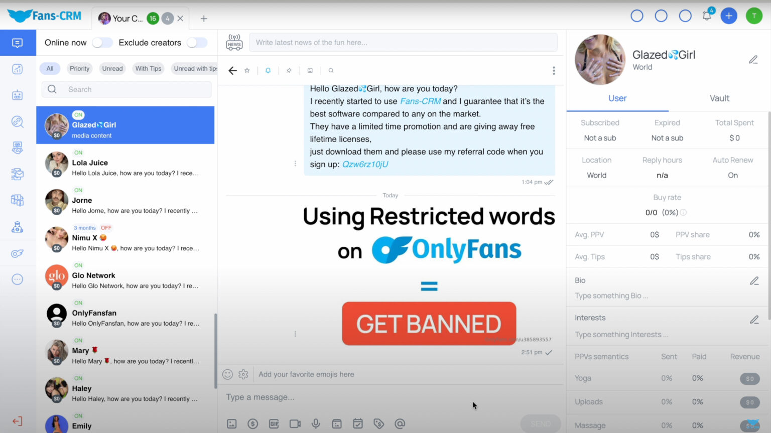 Banned words on OnlyFans